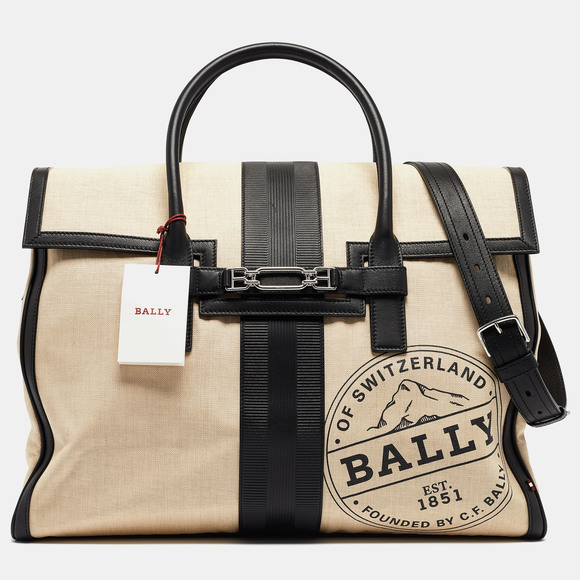 Bally | Bags | Bally Blacknatural Canvas And Leather Vesper Travel Tote ...